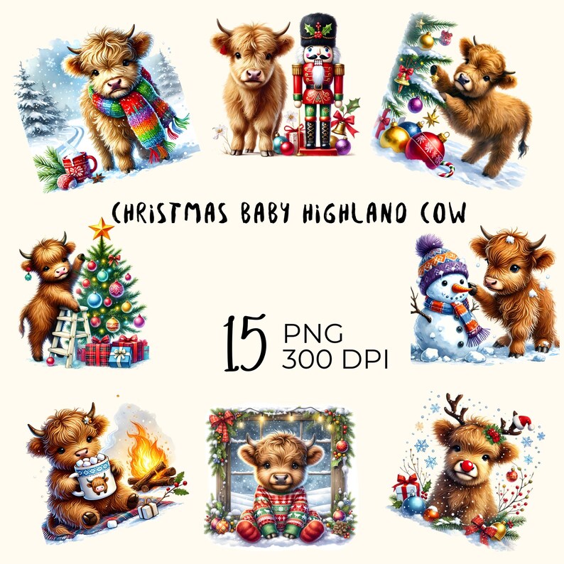 15 PNG : Christmas Baby Highland Cow, Christmas Clipart Png,funny ...