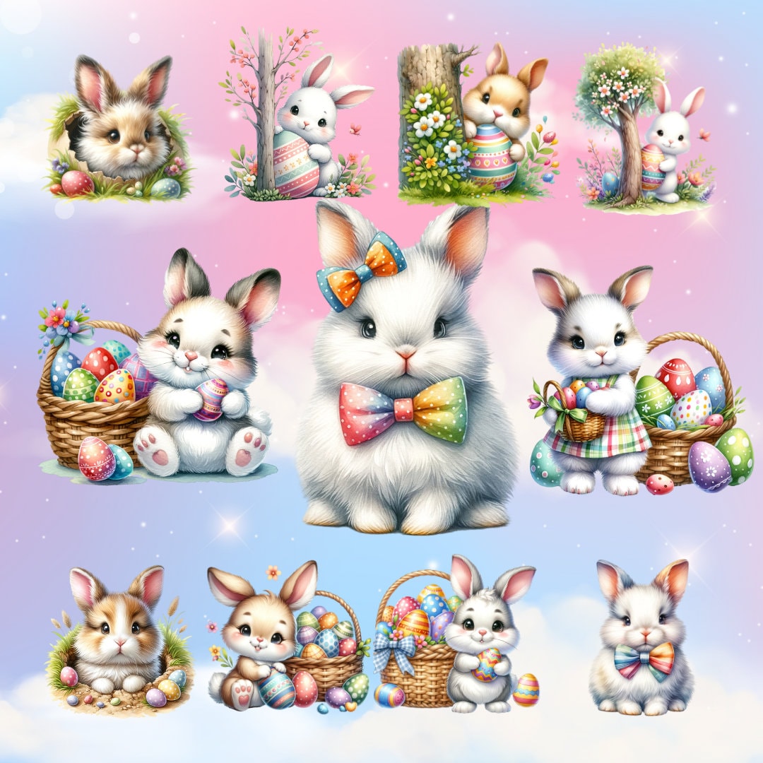 11 PNG Files : Watercolor Easter Bunny, Digital Download, Card Making ...