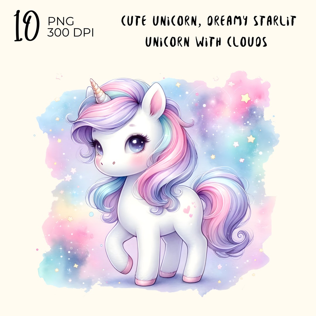 10 PNG Files : Cute Unicorn, Dreamy Starlit Unicorn With Clouds ...