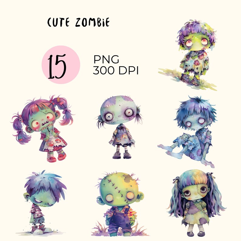 15 PNG : Cute Zombie, Kawaii Zombie, Non-scary Zombie, Cute Halloween ...