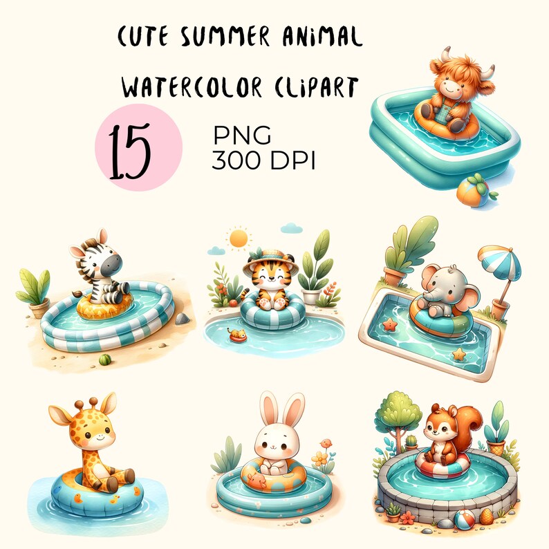 15 PNG Files : Cute Summer Animal Clipart, Animal Clipart, Animal Png ...