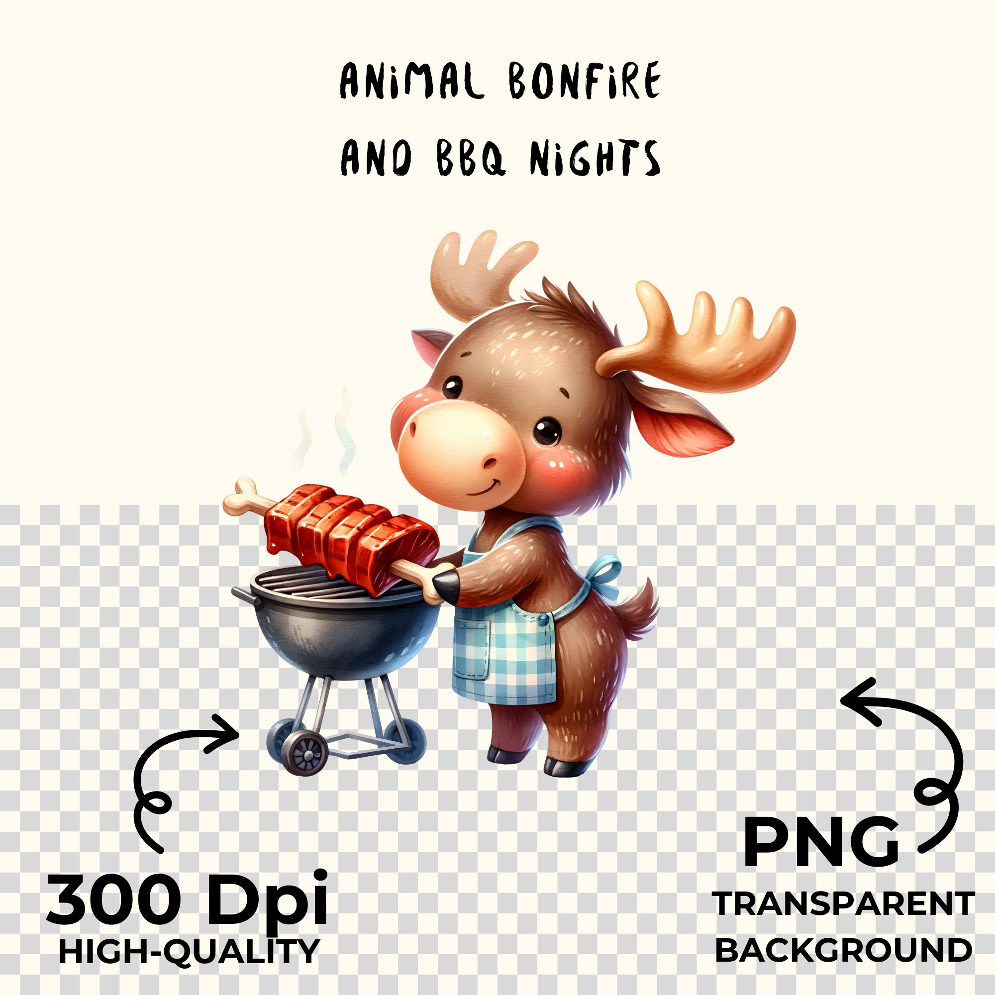 15 PNG Files : Animal Bonfire and BBQ Nights, Watercolor Cute Animal ...