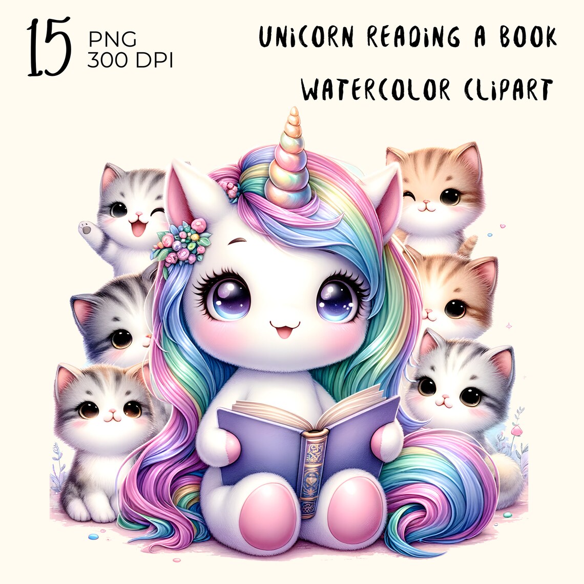 15 PNG Files : Unicorn Reading a Book, Unicorn Clipart, Cute Unicorn ...