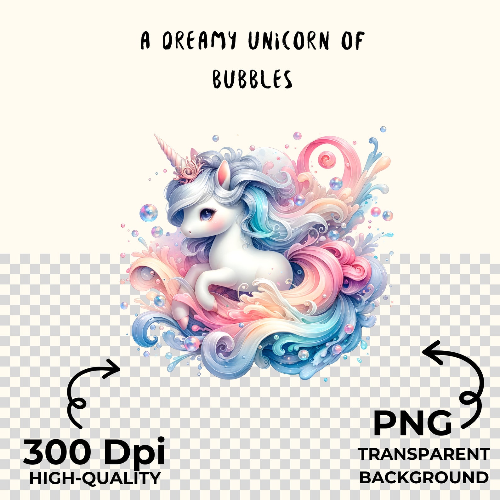 15 PNG Files : A Dreamy Unicorn Floating on a Bed of Pastel-colored ...