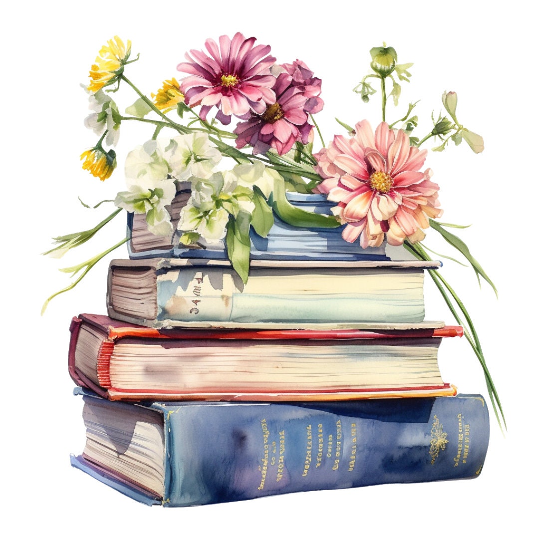 Floral Book Stack PNG: Flower Clipart, Shirt Sublimation (digital ...