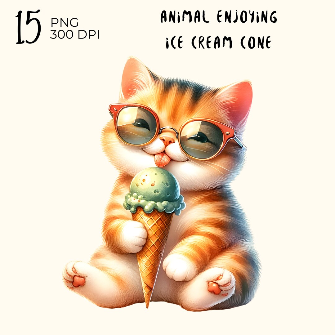 15 PNG Files : Animal Enjoying Ice Cream Cone, Summer Animal, Ice Cream ...