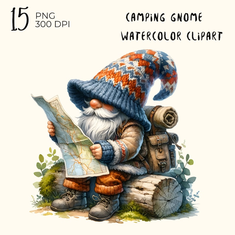 15 PNG Files : Camping Gnome Clipart, Watercolor Gnome Png, Watercolor ...