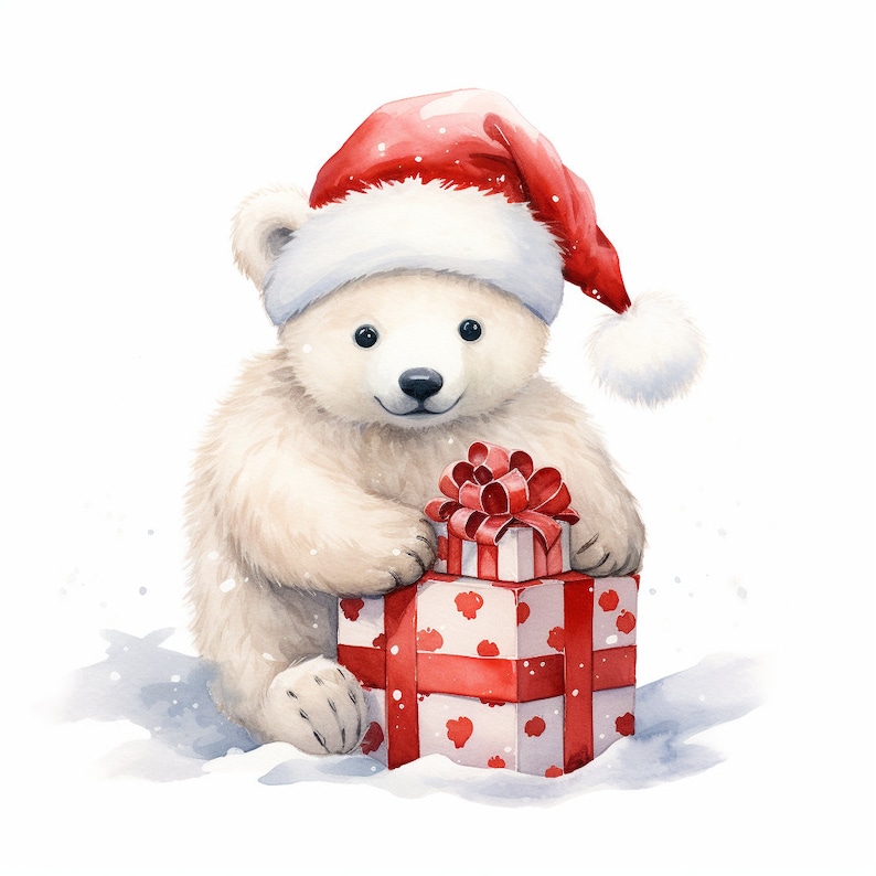 Set of Christmas Polar Bear Clipart 9 High Quality Jpgs, Merry ...
