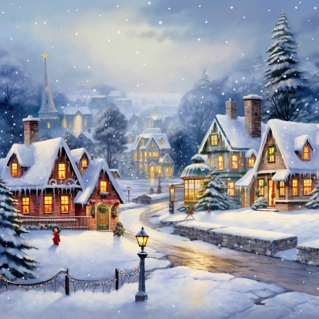 Watercolor Christmas Holiday Village, Digital Download, Card Making ...