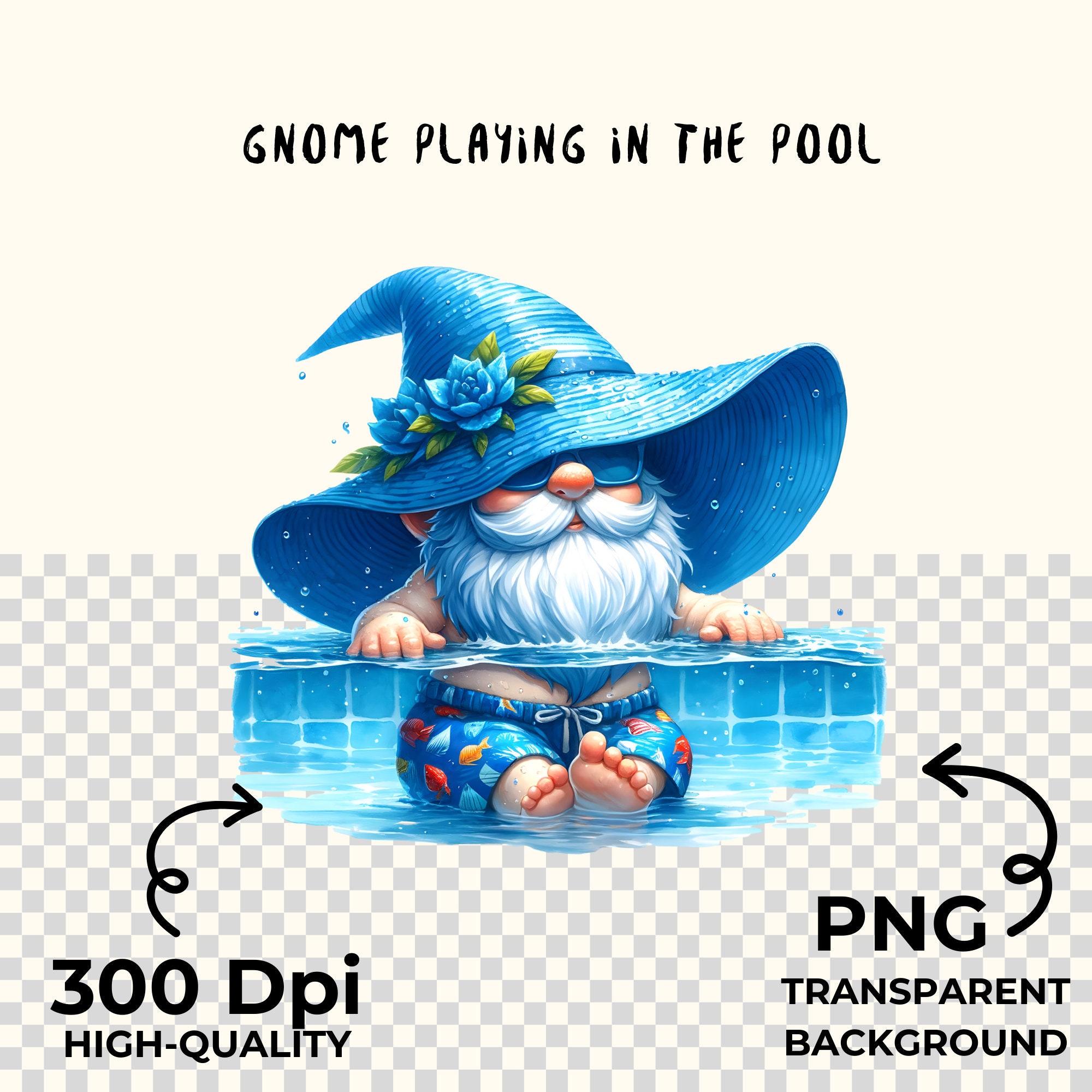 15 PNG Files : Gnome Playing in the Pool, Summer Gnome, Watercolor ...