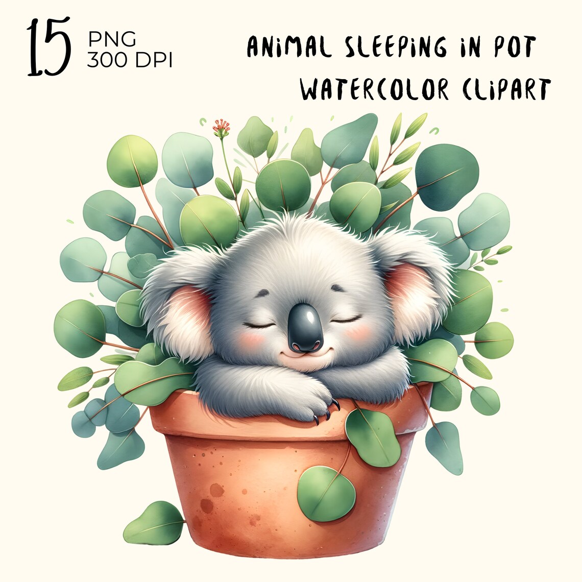 15 PNG Files : Animal in a Pot, Watercolor Cute Animal, Watercolor Png ...