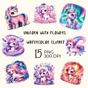 Galaxy Unicorn Clipart: Watercolor Kawaii PNG Files (digital Download ...