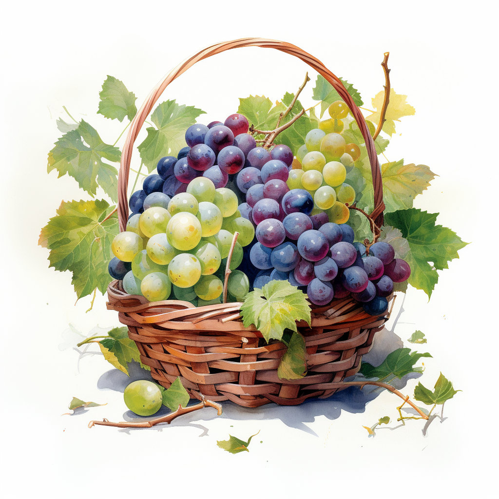 Watercolor Grapes in a Basket, Fruit, Digital Download, Card Making ...