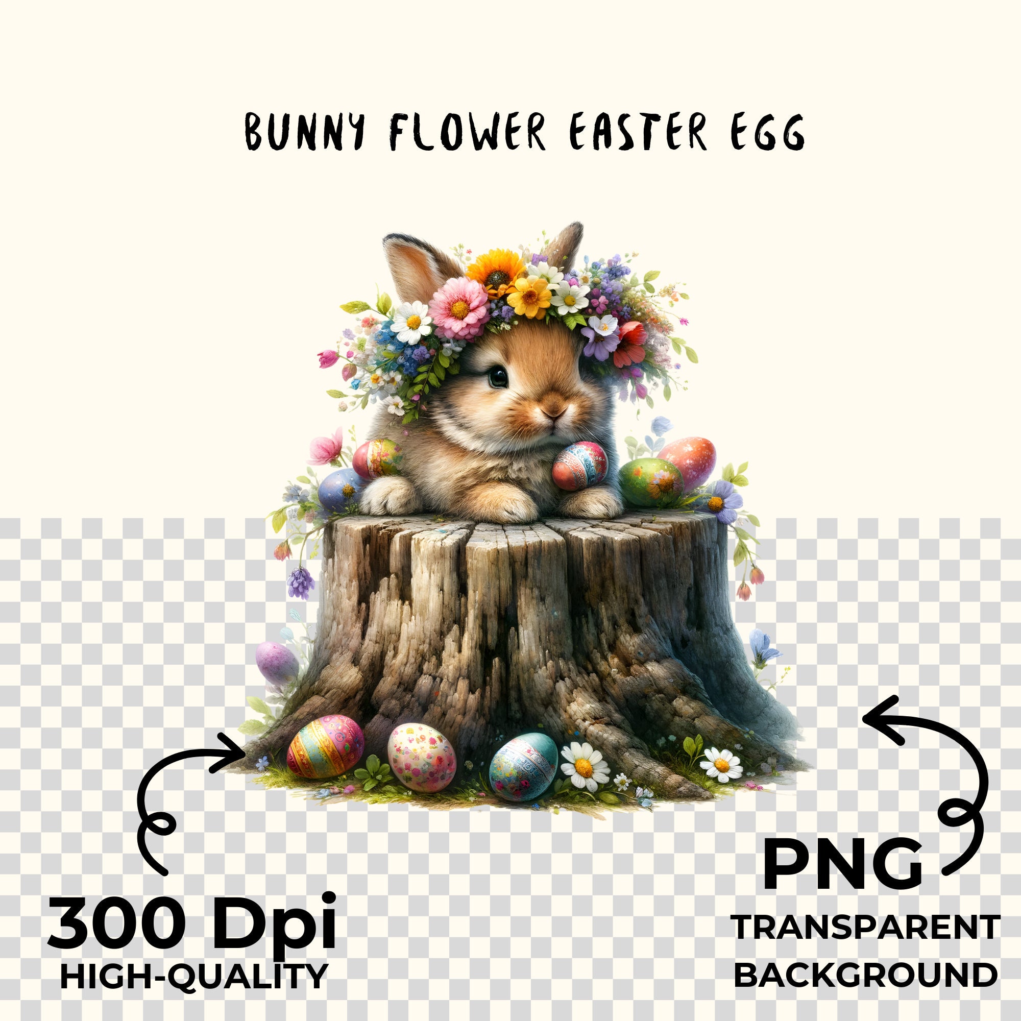 10 PNG Files : Bunny Flower Easter Egg Clipart, Watercolor Clipart Png ...