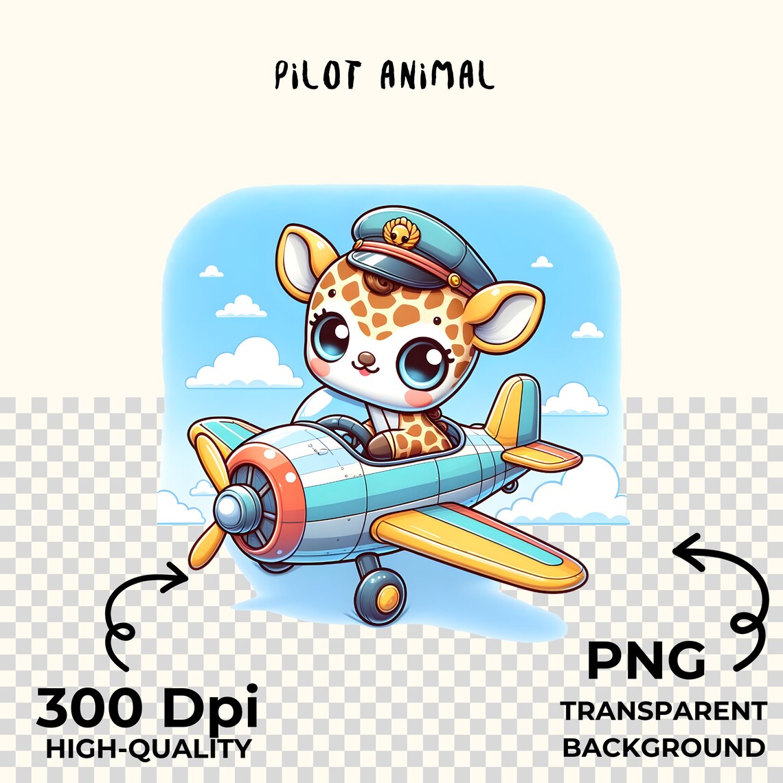 15 PNG Files : Pilot Animal, Watercolor Animal Clipart, Watercolor Png ...