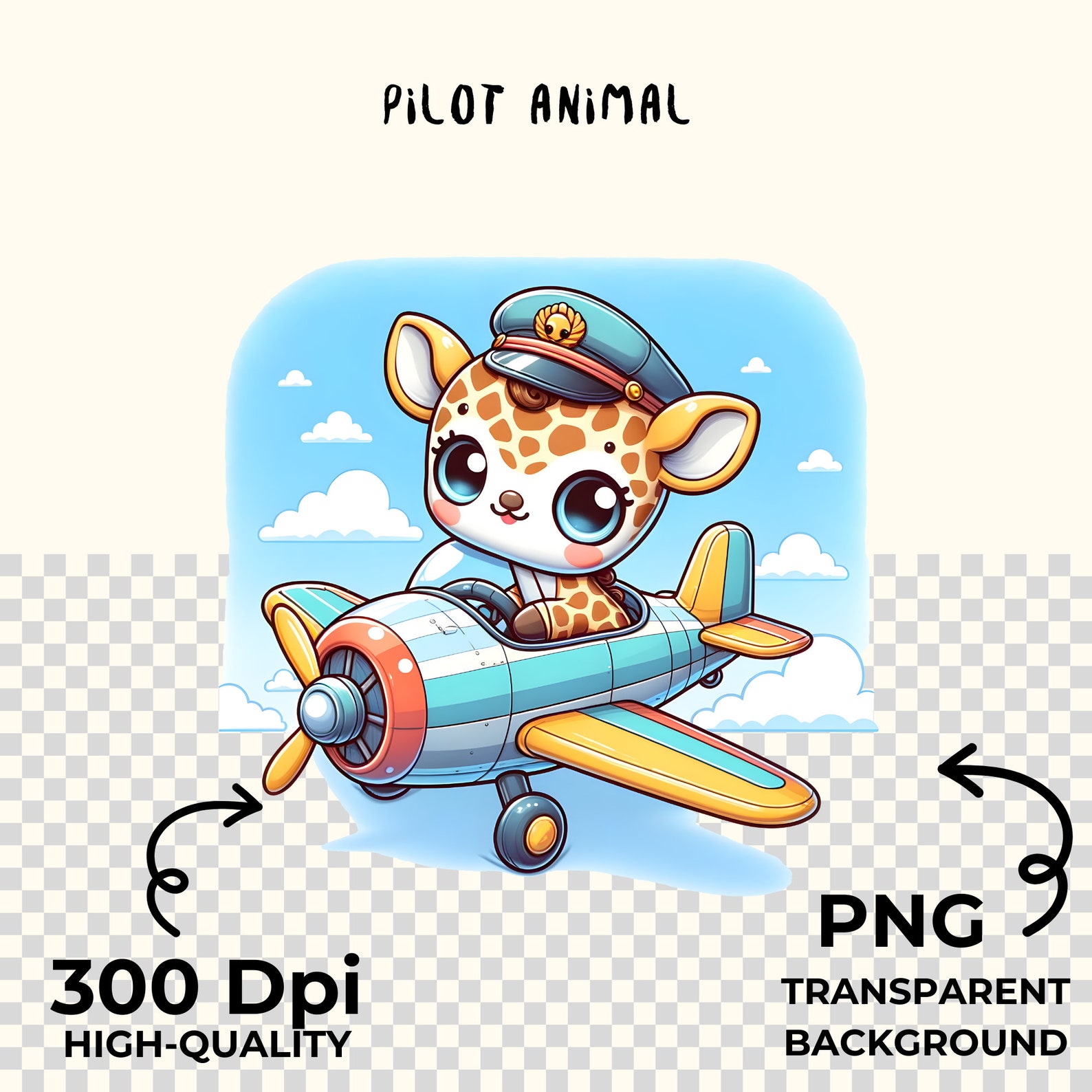 15 PNG Files : Pilot Animal, Watercolor Animal Clipart, Watercolor Png ...