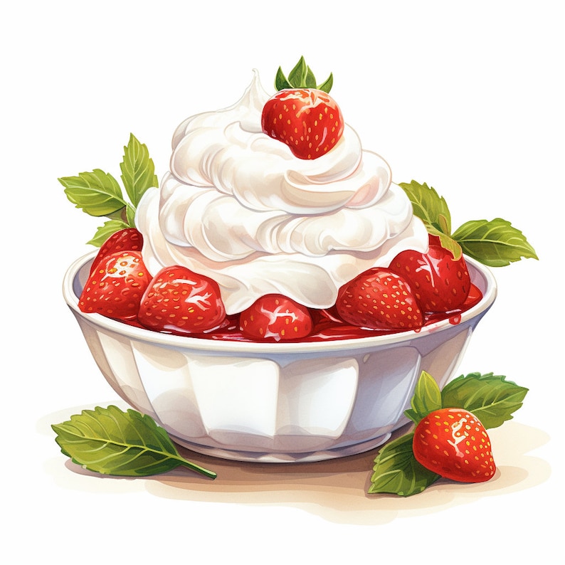Watercolor Strawberries and Cream, Fruit, Digital Download, Card Making ...