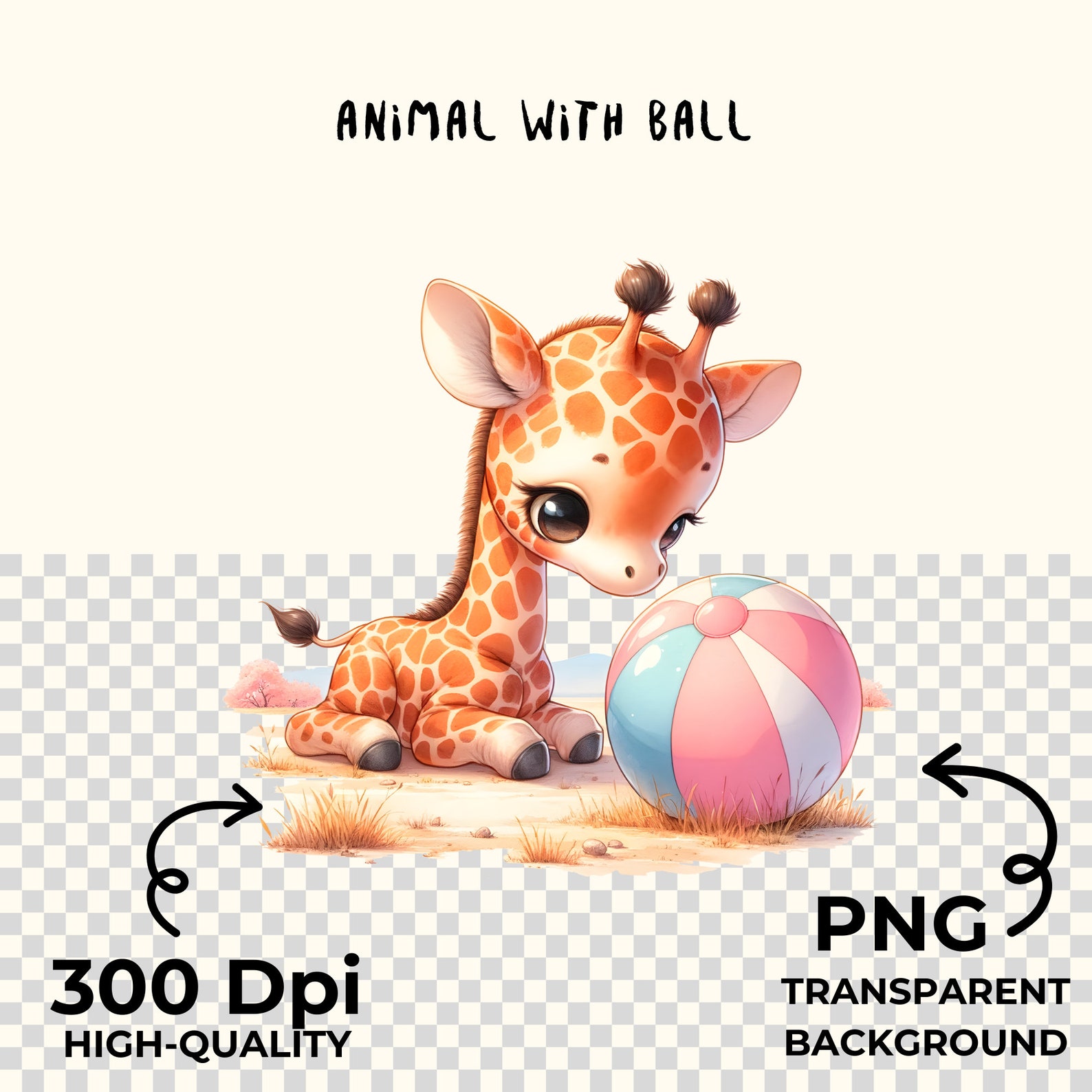 15 PNG Files : Animal With Ball, Watercolor Cute Animal, Watercolor Png ...