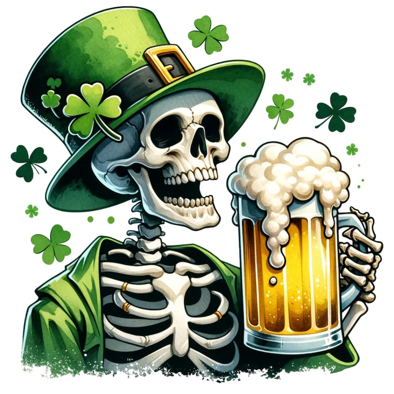 5 PNG File : Cheers to Eternity - St. Patrick's Skeleton Toasting Beer ...