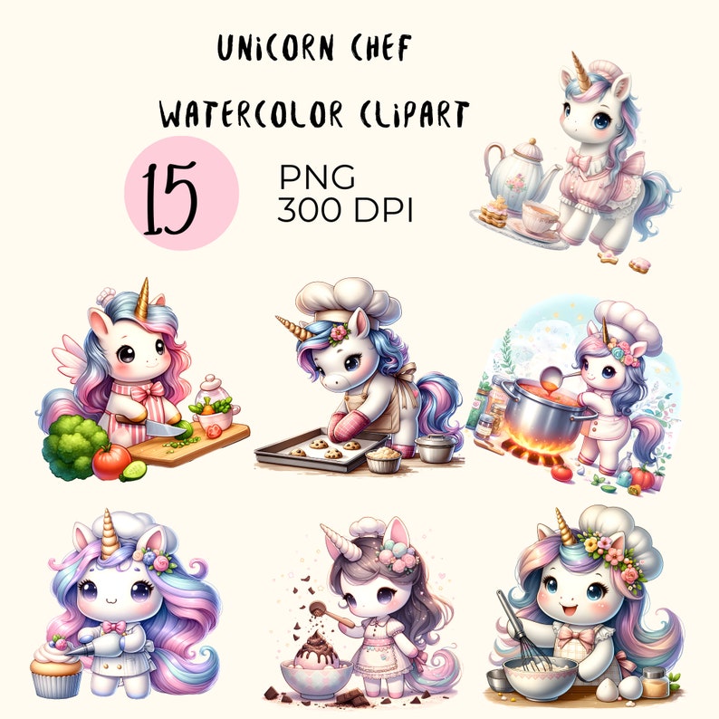 15 PNG Files : Unicorn Chef, Cute Unicorn Clipart, Unicorn Clipart ...