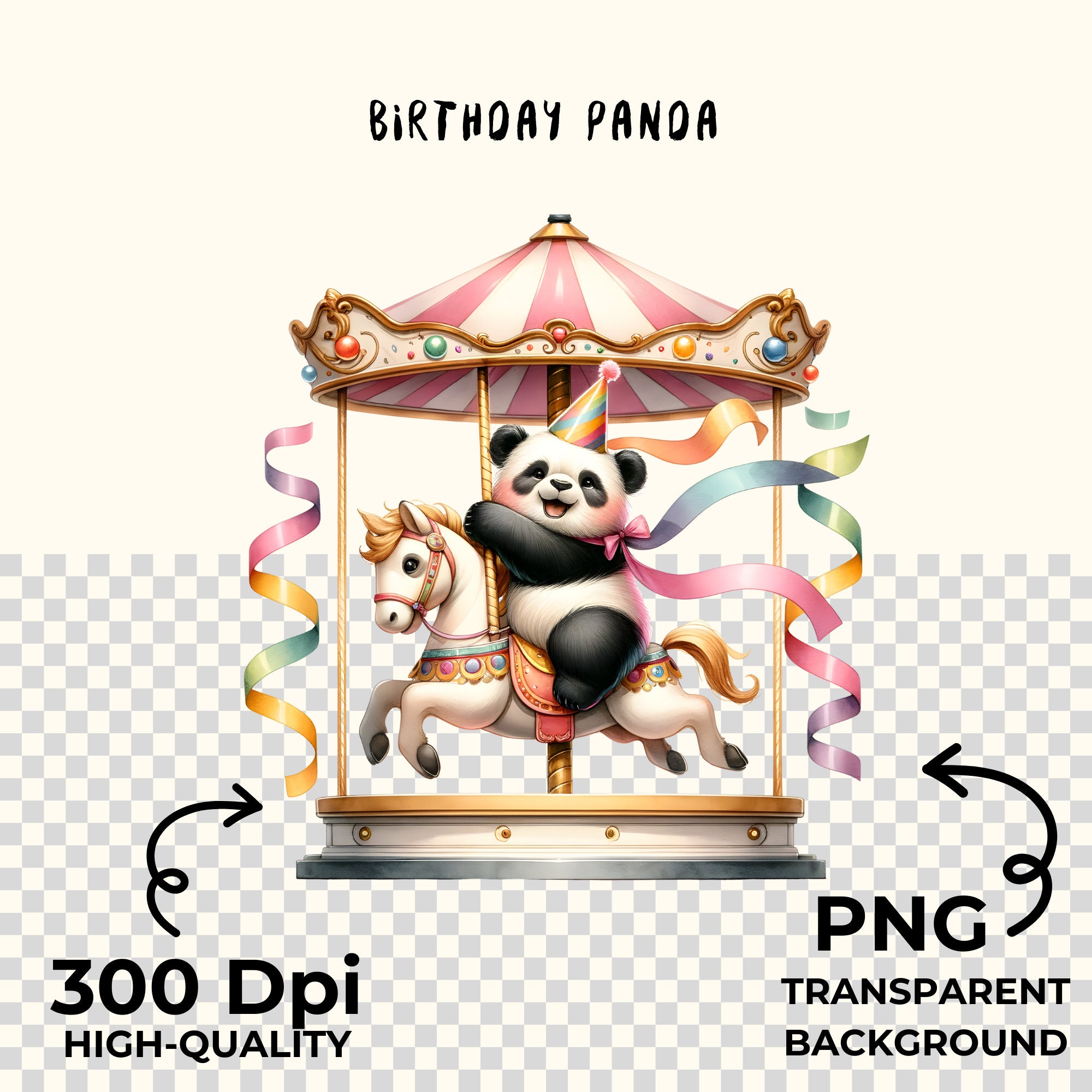 15 PNG Files : Birthday Panda With a Party Hat, Watercolor Panda, Panda ...