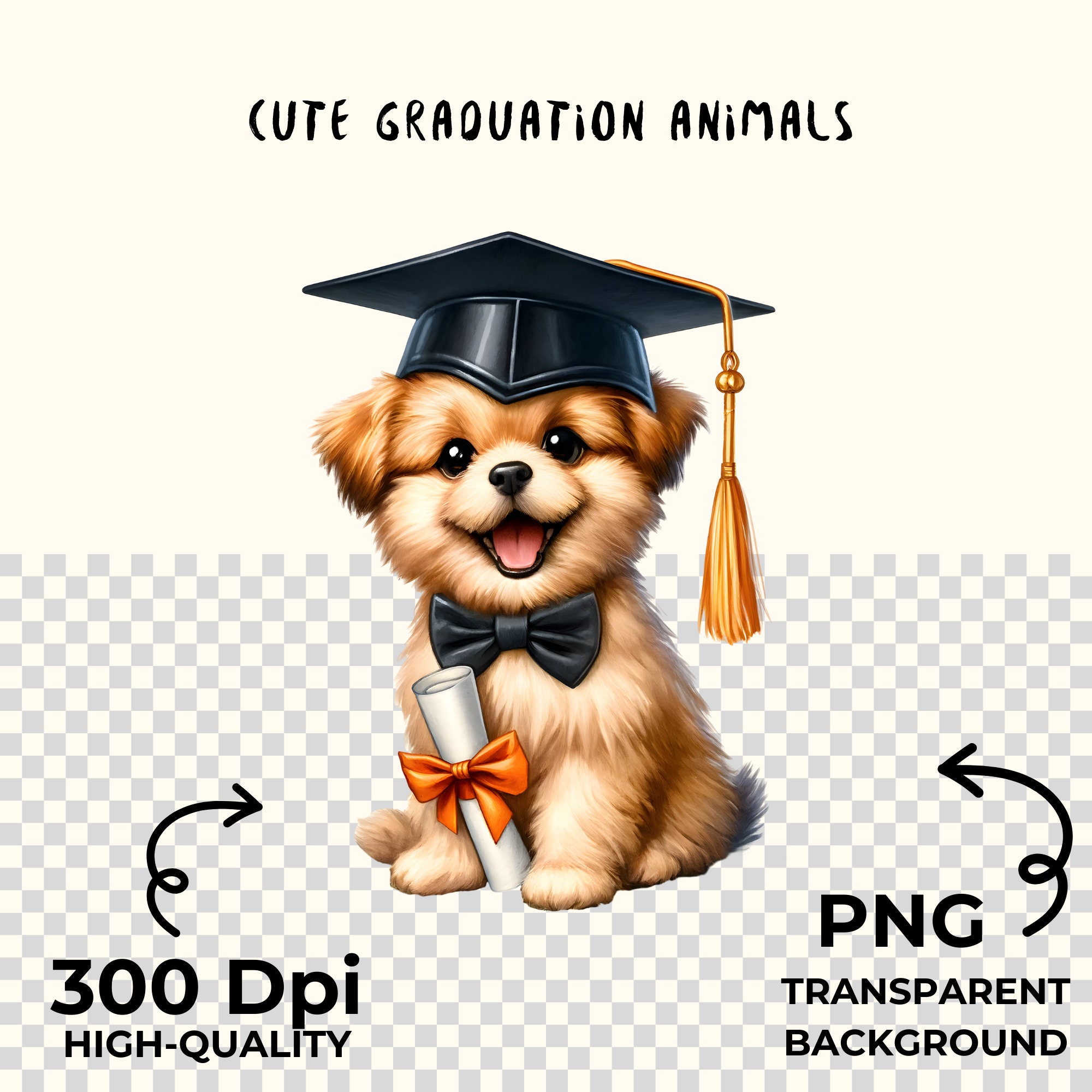 15 PNG Files : Cute Graduation Animals, Watercolor Cute Animal ...
