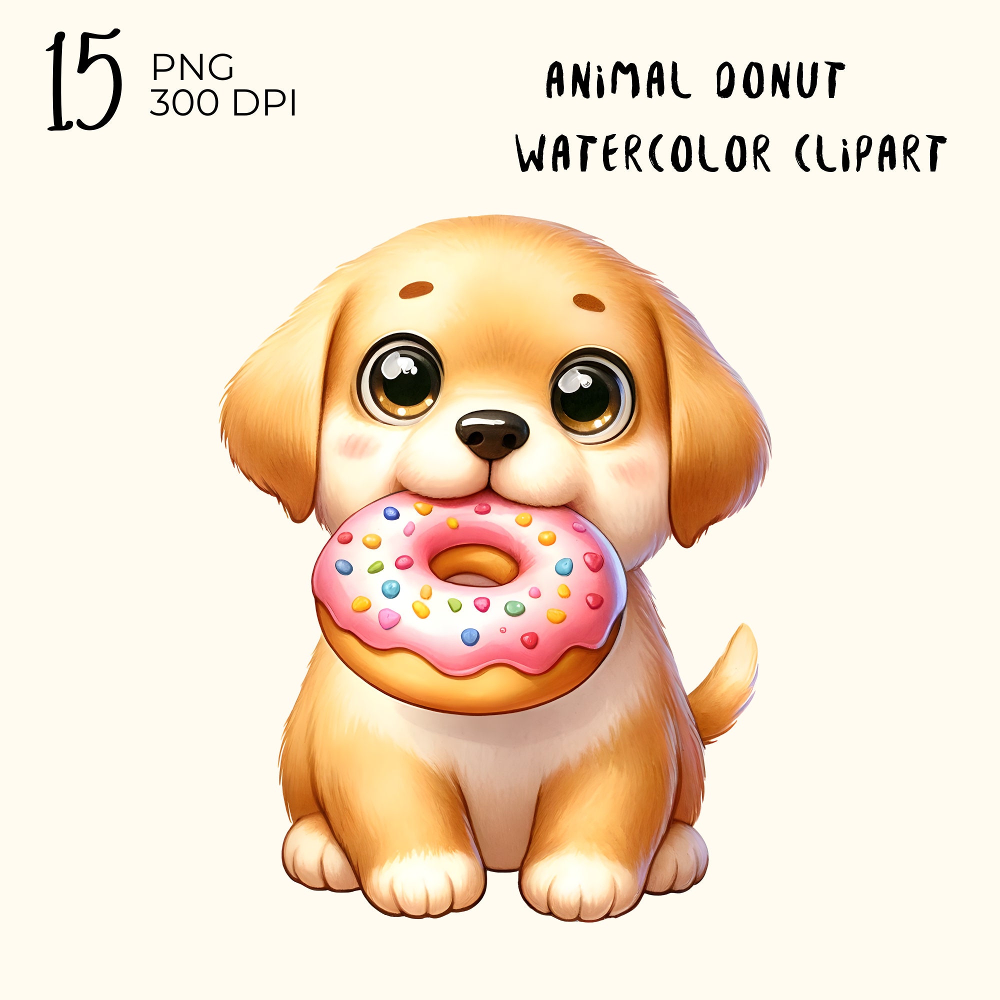 15 PNG Files : Animal Donut, Watercolor Animal Clipart, Watercolor Png ...