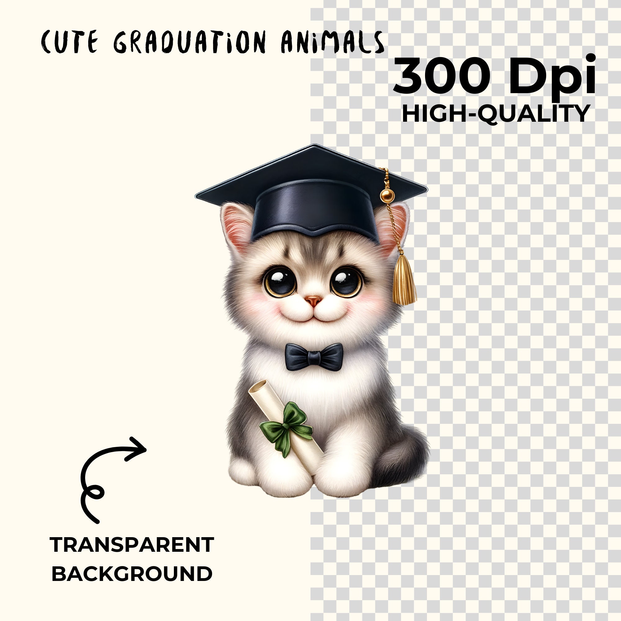 15 PNG Files : Cute Graduation Animals, Watercolor Cute Animal ...