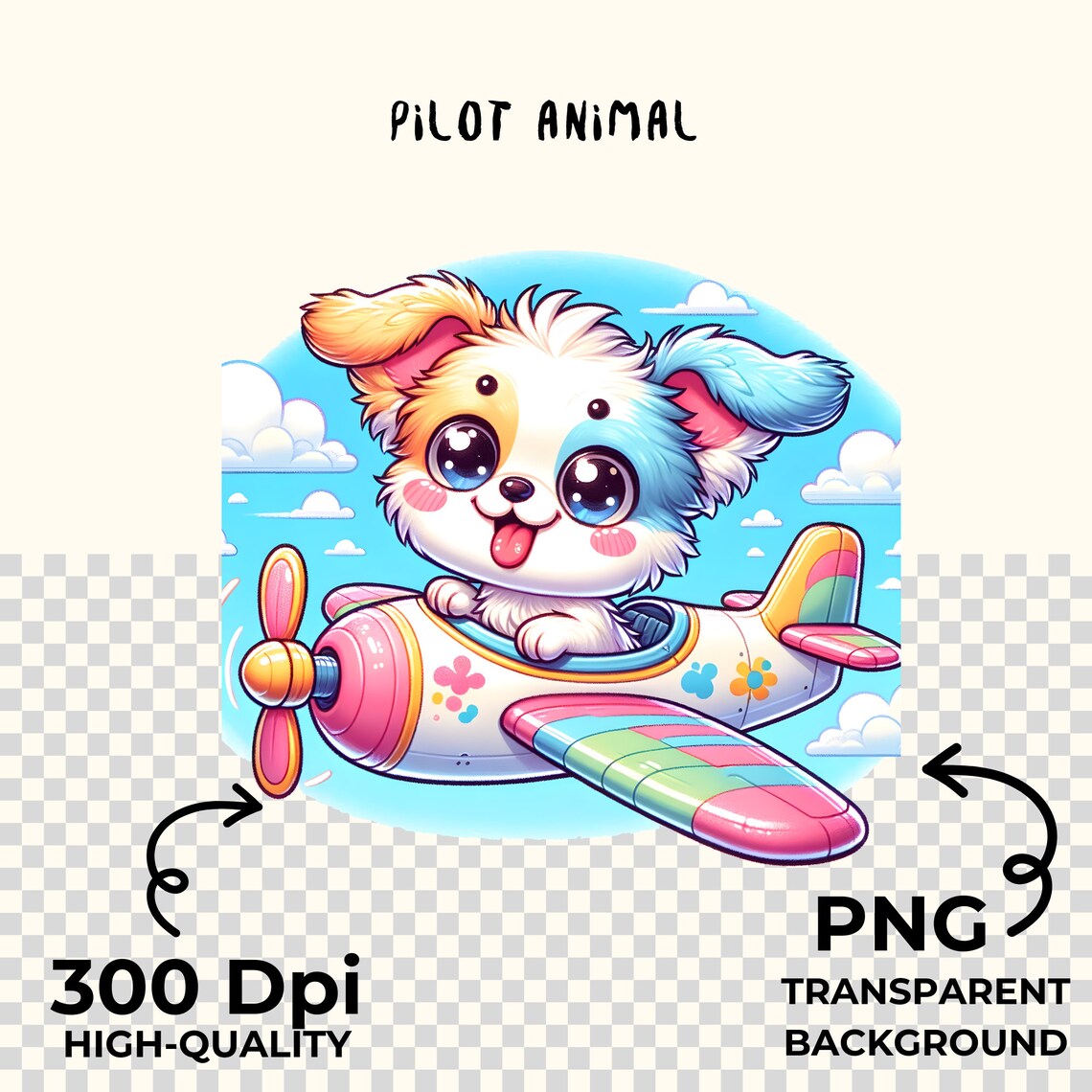 15 PNG Files : Pilot Animal, Watercolor Animal Clipart, Watercolor Png ...