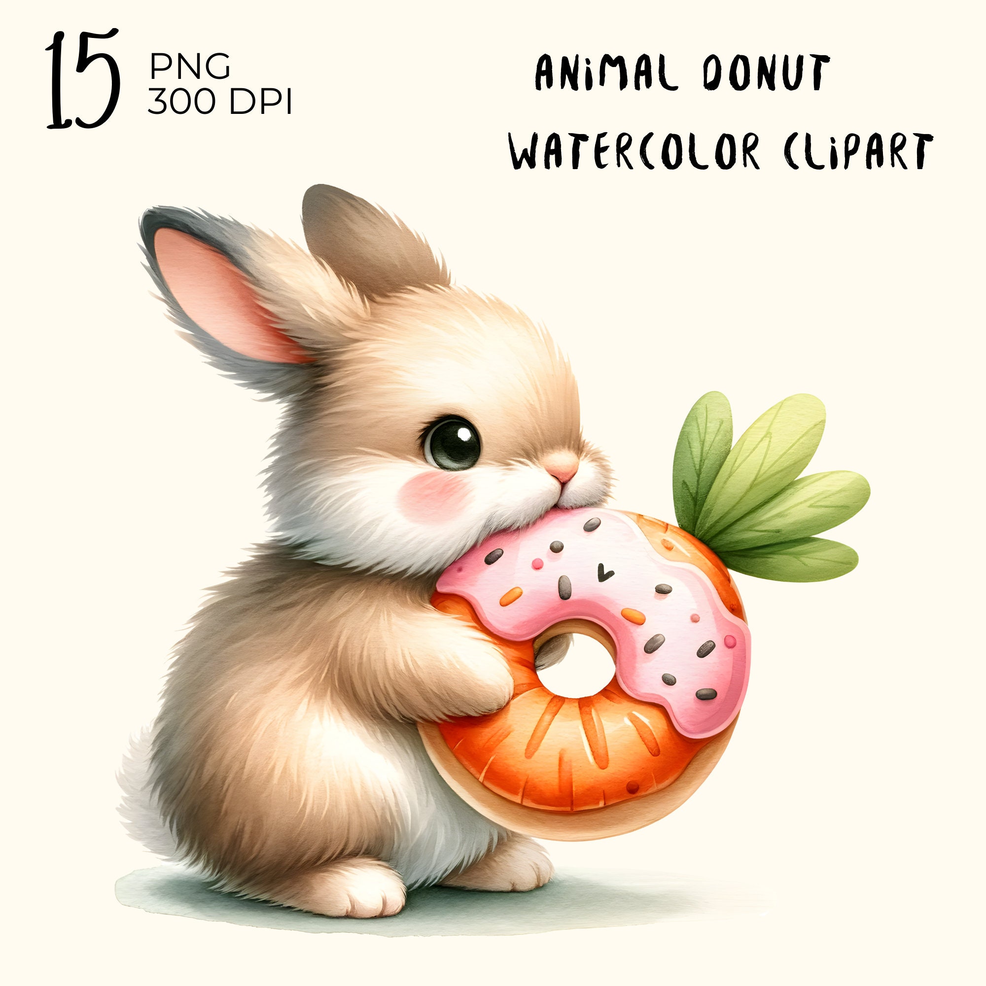 15 PNG Files : Animal Donut, Watercolor Animal Clipart, Watercolor Png ...