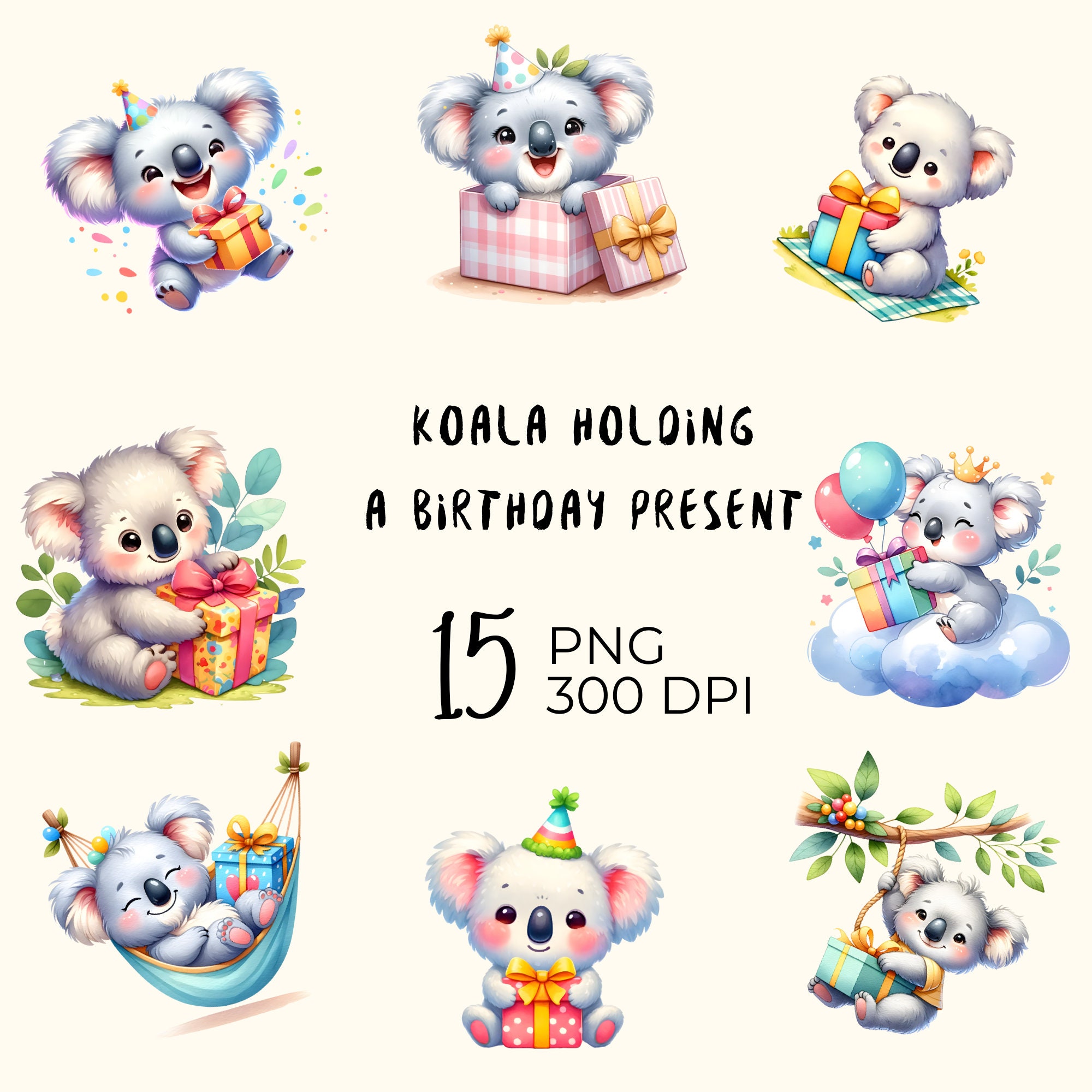 15 PNG Files : Koala Holding a Birthday Present, Koala Clipart ...