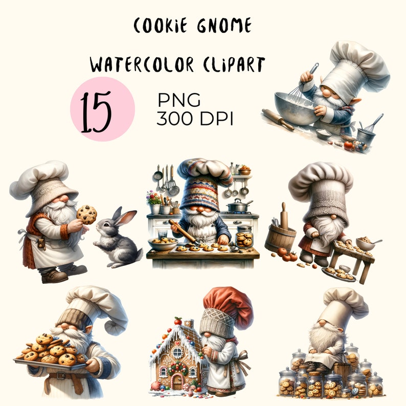 15 PNG Files : Cookie Gnome Clipart, Watercolor Gnome Png, Watercolor ...