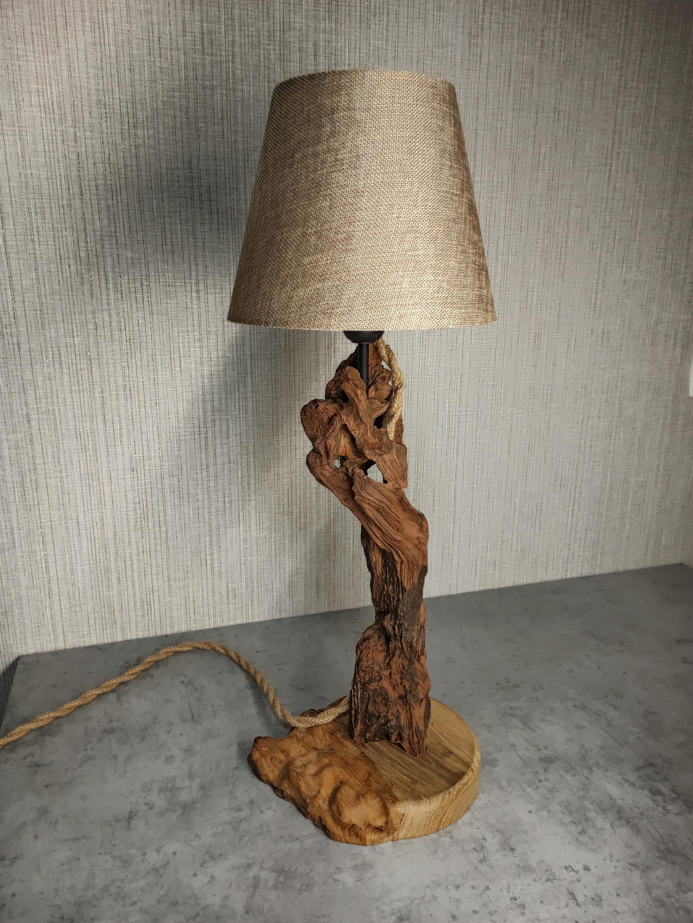 Handcrafted Driftwood Table Lamp With Carved Oak Base - Rustic Nordic ...