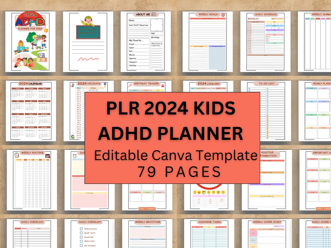 2024 Kid's ADHD Planner Commercial Use Digital Planner ADHD for Kids ...