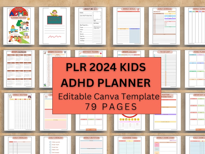 2024 Kid's ADHD Planner Commercial Use Digital Planner ADHD for Kids ...