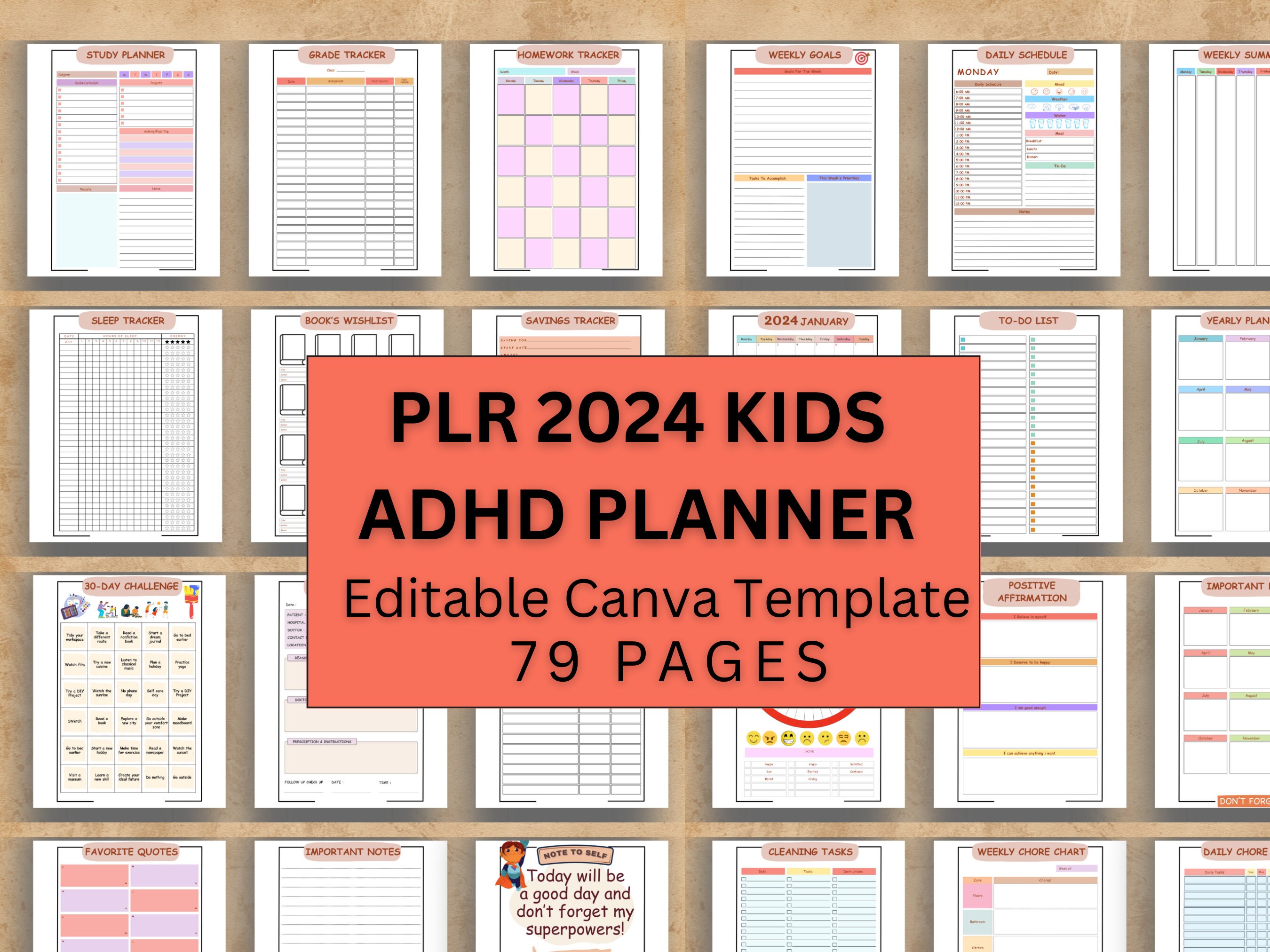 2024 Kid's ADHD Planner Commercial Use Digital Planner ADHD for Kids ...