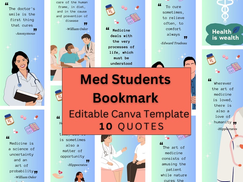 Med Student Bookmark Editable Canva Template Medical Student - Etsy