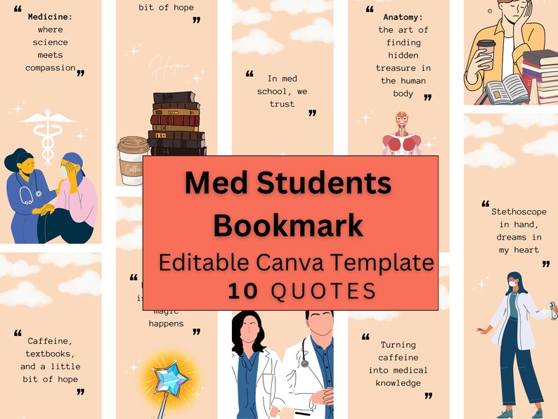 Med Student Bookmark Editable Canva Template - Etsy