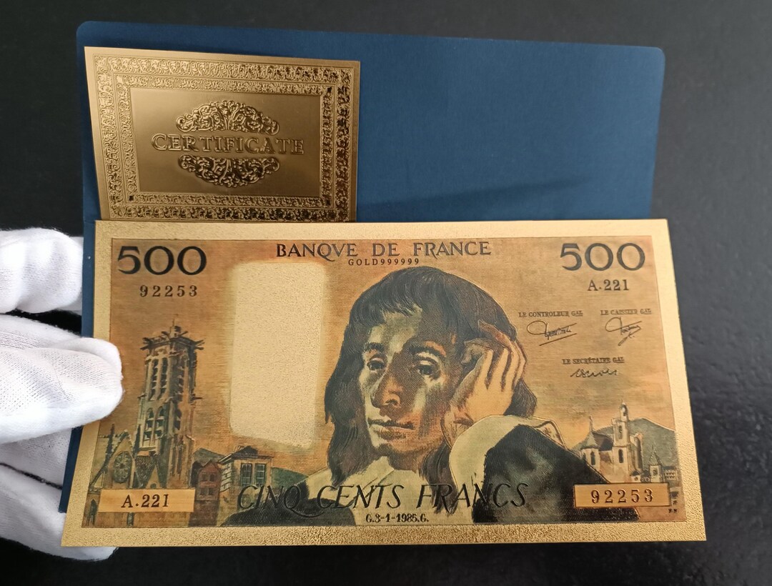 500 Franc Pascal Banknote Type 1968 24 Carat Gold Plated With ...