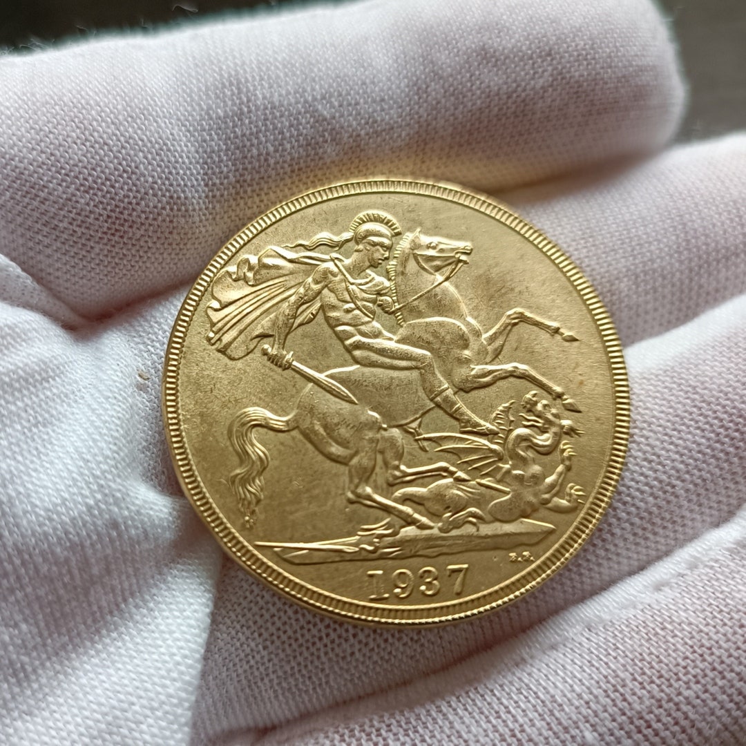 5 Gold Sovereigns George VI 1937 Reproduction Replica Numismatic Rare ...