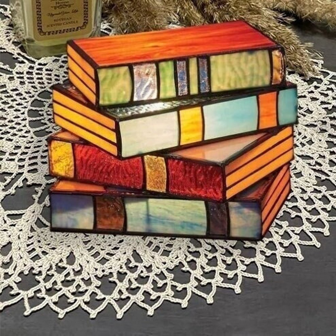 Imitation Stained Glass Book Stack Lamp Personalized - Etsy