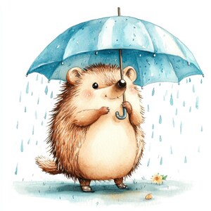 14 Hedgehog Rainy Clipart Bundle, Hedgehog and Umbrella, Printable ...