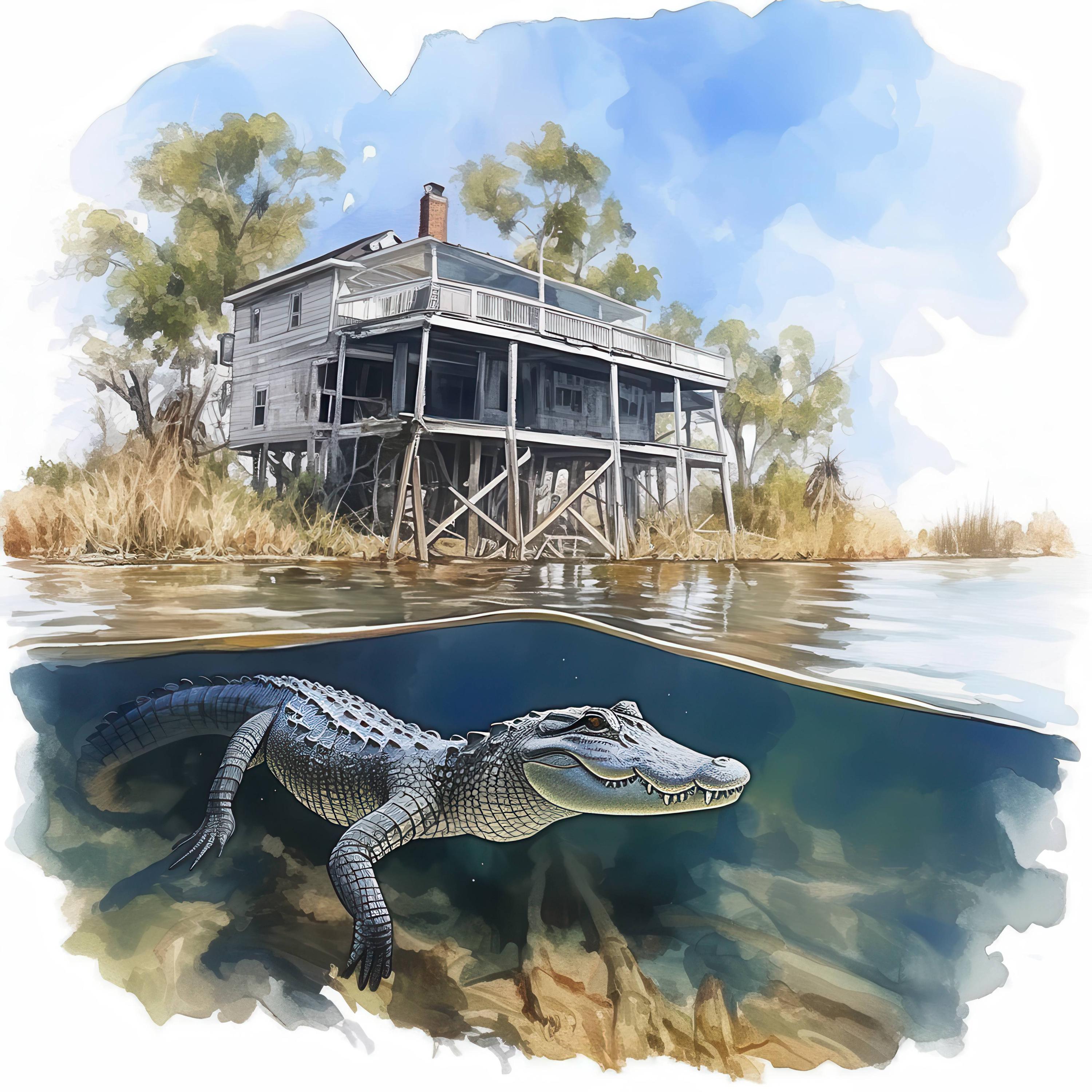 10 Old Shack on Bayou Clipart Bundle, Swamp Landscape Illustration ...