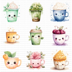 Watercolor Kawaii Coffee Cup Clipart | Coffee Love, Cute Adorable ...