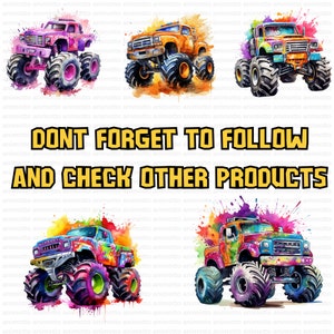 Watercolor Monster Trucks Clipart Bundle, Extreme Offroad Vehicle ...