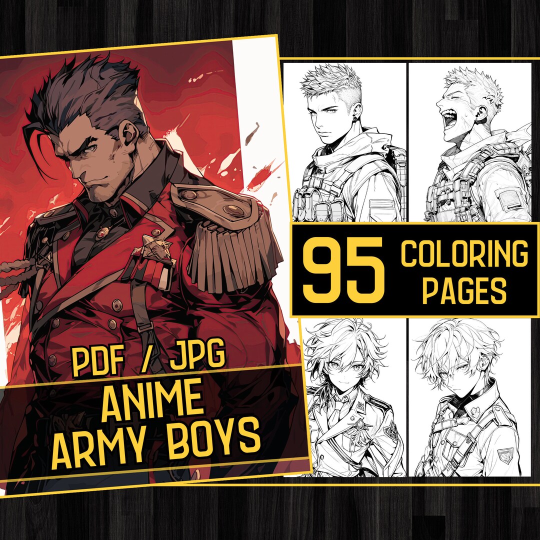 Anime Army Boys Adult Coloring Book 95 Army Coloring Pages,grayscale ...