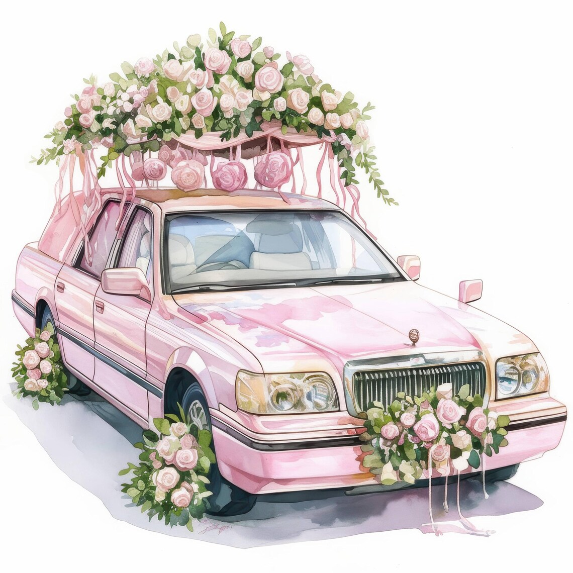 10 Wedding Limousine Clipart Bundle, Elegant Wedding Illustration ...
