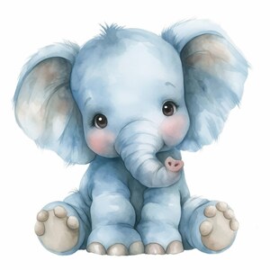 12 Blue Elephants Clipart Bundle, Printable Watercolor Nursery Elephant ...