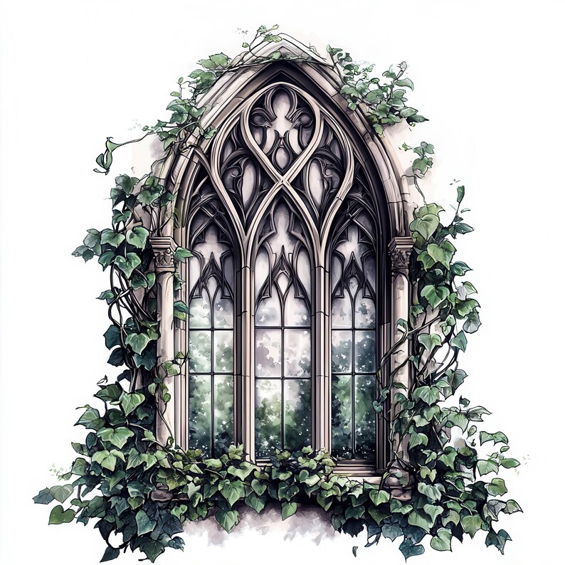 15 Ivy Window Clipart Bundle, Printable Watercolor Church Window ...