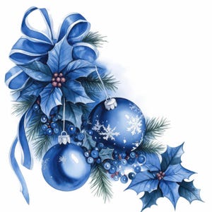 13 Elegant Blue Christmas Clipart Bundle, Printable Watercolor Bauble ...